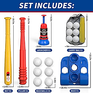 Bennol T Ball Set Toys For Kids 3-5 5-8, Kids Baseball Tee For Boys Toddlers Includes 6 Balls, Auto Ball Launcher, Outdoor Outside Sports Tee Ball Set Toys Gifts For 3 4 5 6 Year Old Boys Toddler Kids