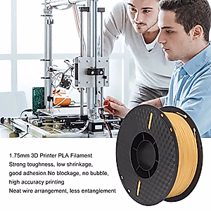 3D Printer Roll Filament, Smokeless Plastic Shell 1kg Spool 1.75mm PLA Print Filament High Accuracy for Industrial Devices(Gold)