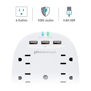 360 Electrical Studio 4.8 6-Outlet Surge Tap w/ 4.8A 3-Port USB and 1080 Joules of Surge Protection