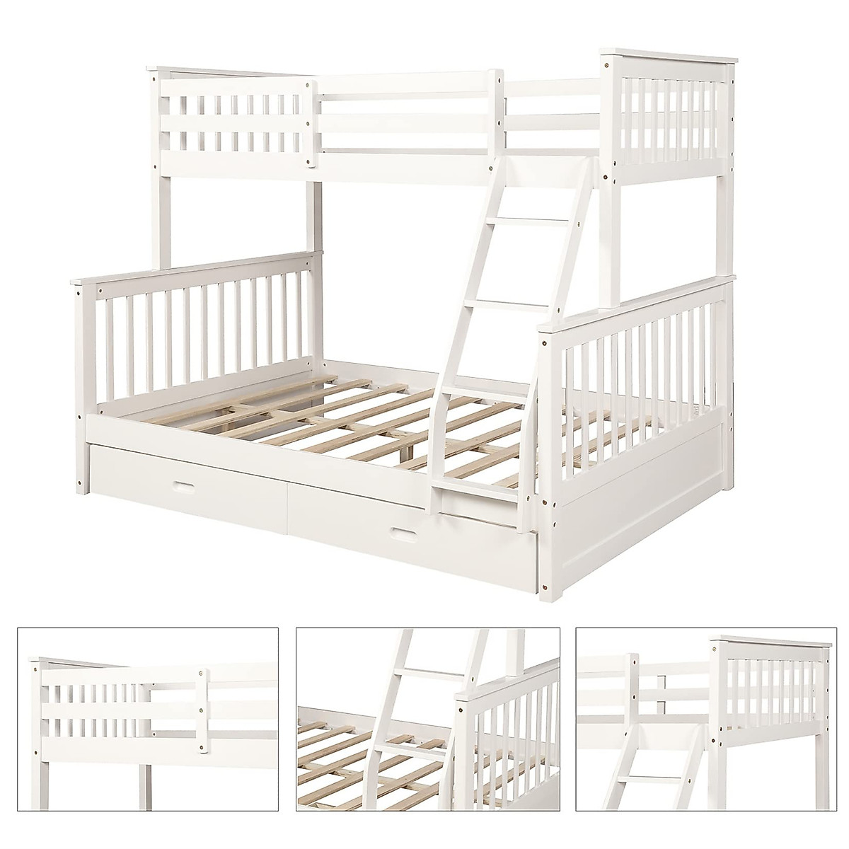 Harper&Bright Designs Twin-Over-Full Bunk Bed with Ladders and Two Storage Drawers,Space-Saving Design,White