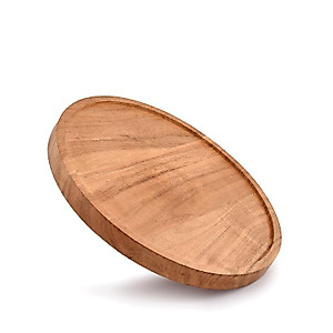 EDHAS Round Acacia Wood Serving Tray Decorative Tray Farmhouse Candle Holder Tray for Kitchen Counter Home Décor (12" x 12" x 1")