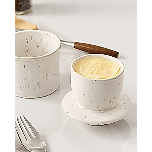XELA Porcelain Butter Keeper Crock, French Butter Crock for Counter, Butter Keeper With Water Line for Fresh Spreadable Butter-Speckled White