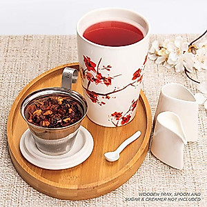 Tea Forte Kati Cup Cherry Blossoms, Ceramic Tea Infuser Cup with Infuser Basket and Lid for Steeping Loose Leaf Tea