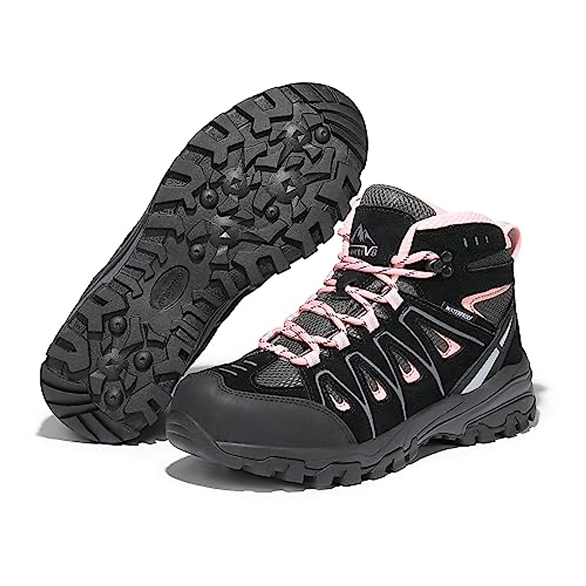 NORTIV 8 Womens Waterproof Hiking Boots Low Top Lightweight Outdoor Trekking Camping Trail Hiking Boots Size 8.5 M US SNHB211W, Black/Pink
