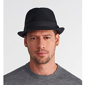 Men's Classic Short Brim Trilby Hat Gangster Fedora Wool Cap with Band (S/M) Black