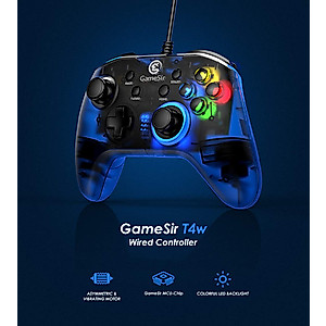 GameSir T4W Wired Game Controller Joystick for PC Windows 10/8/7 Dual Shock Gamepad, USB Gamepad with LED Backlight Joystick Vibration Feedback,Semi-Transparent Design
