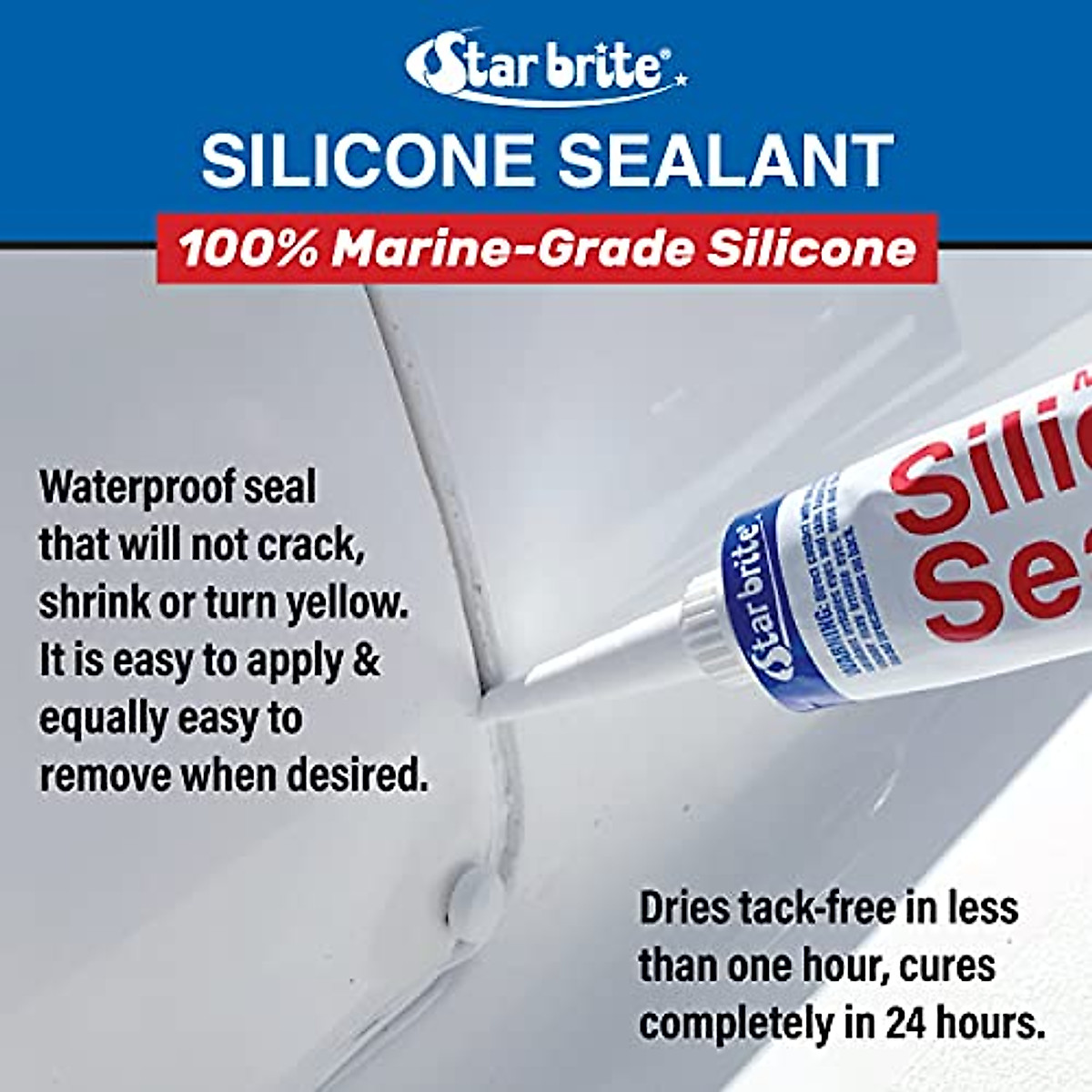 STAR BRITE Marine Silicone Sealant - Clear 10.1 Oz - Waterproof, Durable, UV Resistant, for Fiberglass, Metal, Wood, Glass, Ceramic & More (082122)