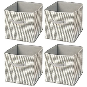 mDesign Soft Fabric Nursery/Playroom Closet Storage Organizer Bin Box with Front Handle for Cube Furniture Shelving Units - Holds Toys, Clothes, Diapers, Bibs - Spira Collection, 4 Pack, Taupe/Natural