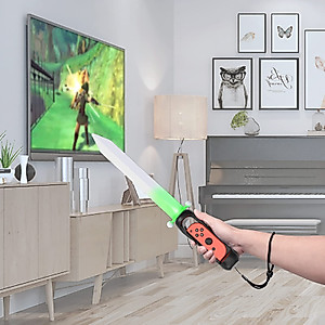 FYOUNG LED Game Sword for Switch/Switch OLED Joy Cons, Hand Grip Sword for The Legend of Zelda: Skyward Sword HD 2021/ Swith Sport Game 2022 Accessories, ONLY for Right Joy Con (Black)