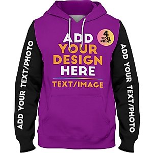Dwujlioj Custom Hoodie Design Your Own for Men&Women,Personalized Hoodie Customized Sweatshirts Add Your Own Photo/Text,DIY Print Hooded Front & Back(Black-Purple/Small)
