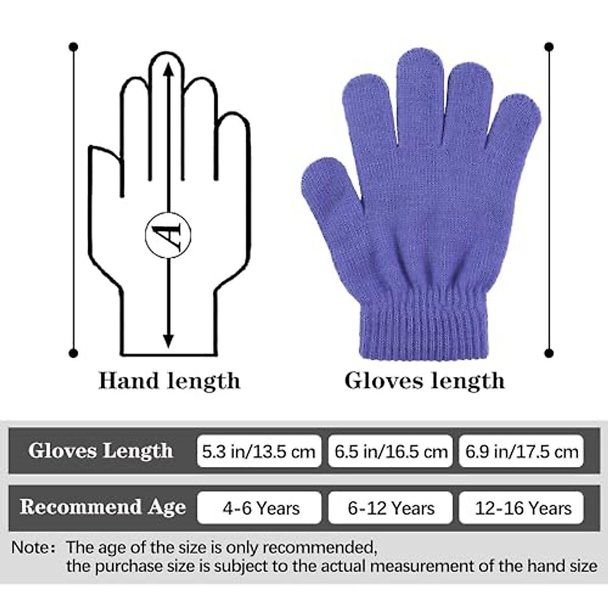 Cooraby 12 Pairs Kids Warm Magic Gloves Teens Winter Stretchy Knit Gloves Boys Girls Knit Gloves (Black, Yellow, Light Pink, Red, Mixed Colors, 4-6 Years)