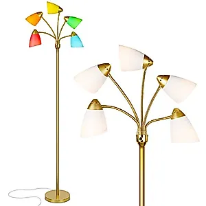 Brightech Medusa LED Floor Lamp – Multi-Head Dimmable Floor Lamp for Living Rooms & Offices – Tall Lamp with Interchangeable Shades, Adjustable Standing Lamp for Bedroom Reading – Brass/Gold