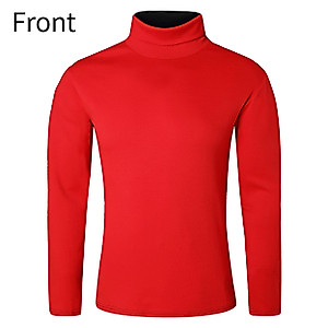 Men Slim Fit Lightweight Long Sleeve Pullover Top Turtleneck T-Shirt(Red & Black,2XL)