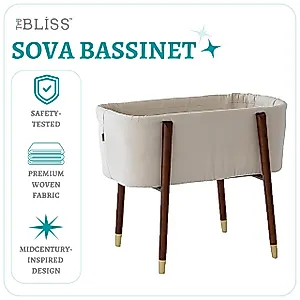 TruBliss Phoenix Baby Sova Bassinet - Portable Bassinet, Mid-Century Design, Extra Deep Walls for Safety, Includes 2 Fitted Sheets and Padded Mattress - Perfect for Newborns and Babies