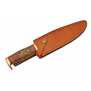 Wood & Brass Hunting Knife 12.25" Stainless Steel Brass Inlay