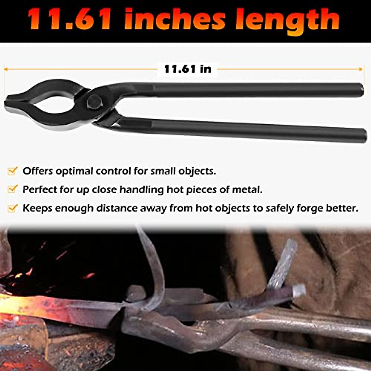 0004930-300 Blacksmiths' Tongs Perfect for Beginner or Professional Blacksmiths to Work on Welding Bench, Holding Hot Steel Firmly