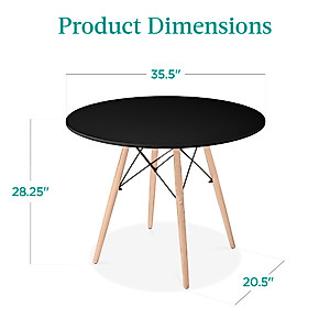Best Choice Products 35.5in Round Dining Table, Compact Mid-Century Modern Table for 2-4, Home, Kitchen, Apartment w/Beech Wood Legs, Metal Frame - Black