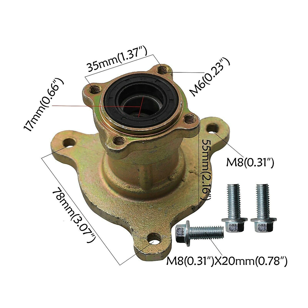 91.SCS Front Steering Spindle 3 Stud Wheel Hub Brake Caliper Rotor Kit ATV Go Kart