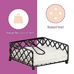 Lattice Collection Flat Napkin Holder (Black), By Home Basics, With Weighted Pivoting Arm | Large Napkin Holder/Napkin Holders For Kitchen