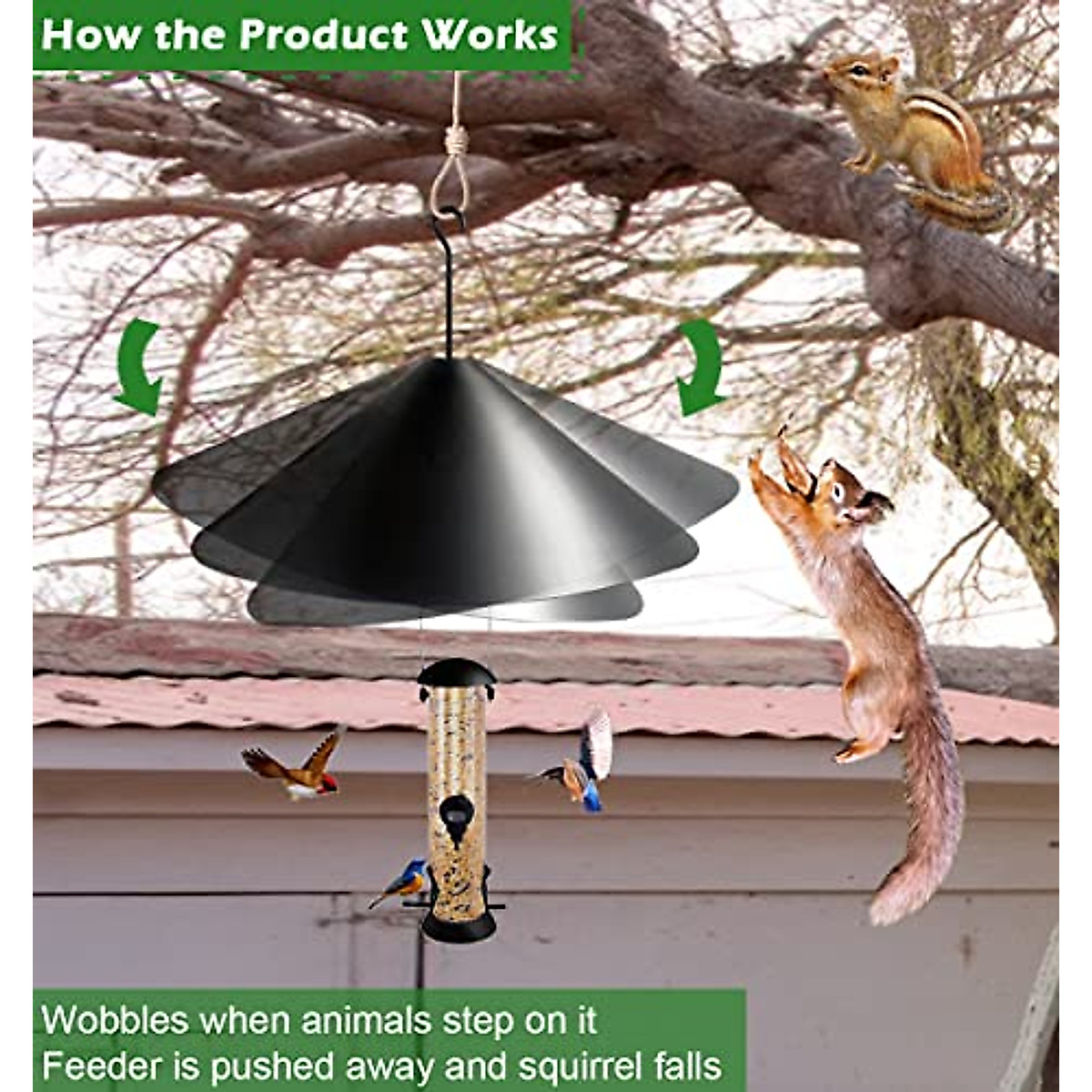 Fandature 19 Inch PP Squirrel Proof Baffle for Protecting Outside Pole Bird Feeders and Bird Houses, Hang Mount Raccoon and Squirrel Guard Stopper for Shepherd Hooks - Black, 1 Pack