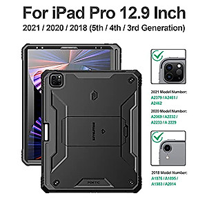 Poetic Revolution Case Designed for iPad Pro 12.9 6th Gen 2022 / 5th Gen 2021/4th Gen 2020/3rd Gen 2018, Full Body Rugged Shockproof Protective Case with Kickstand and Built-in-Screen Protector, Black