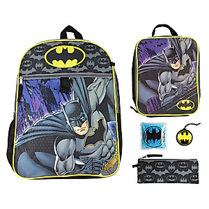 Bioworld Batman 16" Backpack 5 PC Classic Comic Design Combo Set