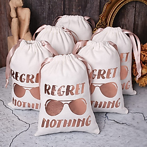 Cytdkve Rose Gold Foil Wedding Favors Bachelorette Party Favor Drawstring Bags, Hangover Recovery Kit Bags for Bridesmaid Gifts (10 Pieces, White, 5 x 7 Inch)