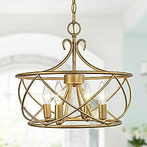 KSANA Antique Gold Chandelier, Modern Drum Light Fixture for Dining & Living Room, Bedroom, Foyer and Kitchen