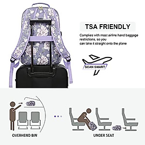 LOVEVOOK Laptop Backpack Purse for Women, Fashion Work Business Travel Computer Bags, College Nurse Backpack for Womens, Casual Daypack, Fit 15.6 Inch Laptop, Flower-Pink Purple