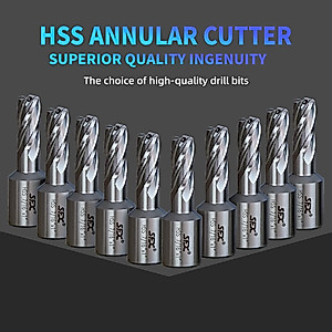 LYXC M2AL HSS Annular Cutter Set 10pcs 3/4'' Weldon Shank 1'' Cutting Depth 7/16" Cutting Diameter for Mag Drill Press