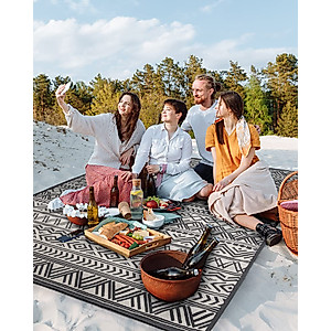 Outdoor Rug Carpet 6x9 ft, Flatweave Textured Outdoor Patio Rug Non Slip Indoor Outdoor Rugs with Rubber Particles Backing Boho Outdoor Area Rug for Patio Deck Front Porch Backyard Balcony