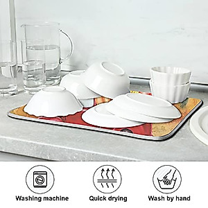 Autumn Truck Dish Drying Mat 18x24 inch Fall Leaves Pumpkin Sunflower Drying Pad Dish Drainer Mat Protector for Kitchen Countertops Counter