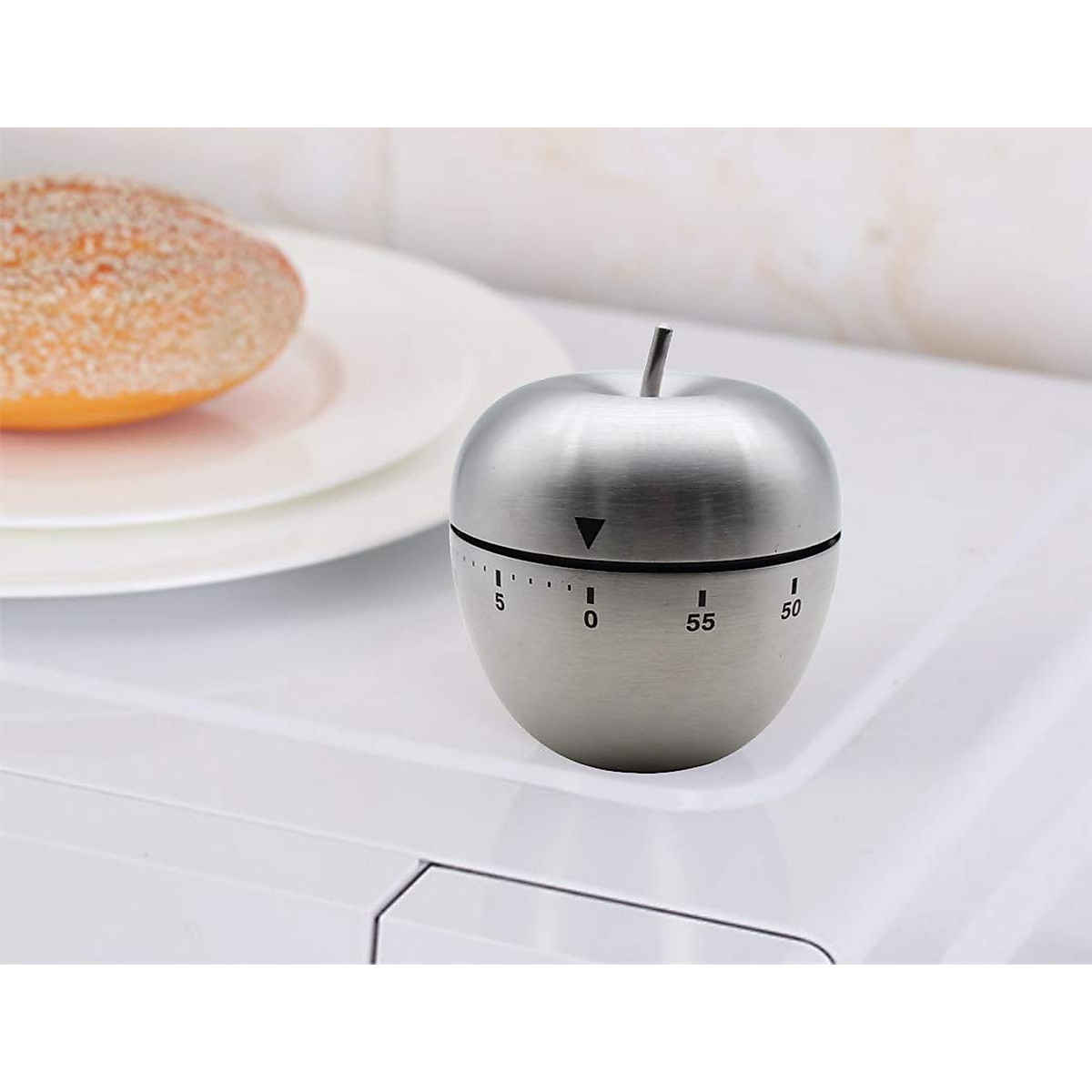 Ranvi Kitchen Timer, Apple-Shaped Stainless Steel Mechanical Rotating Timer, 60 Minutes Cooking