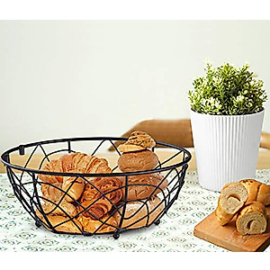 Buruis Fruit Basket Bowl with Banana Hanger, Modern Bird Design Fruit Container, Creative Tabletop Fruit Basket for Kitchen Countertop Dining Room, Decorative Display Stand (Black)