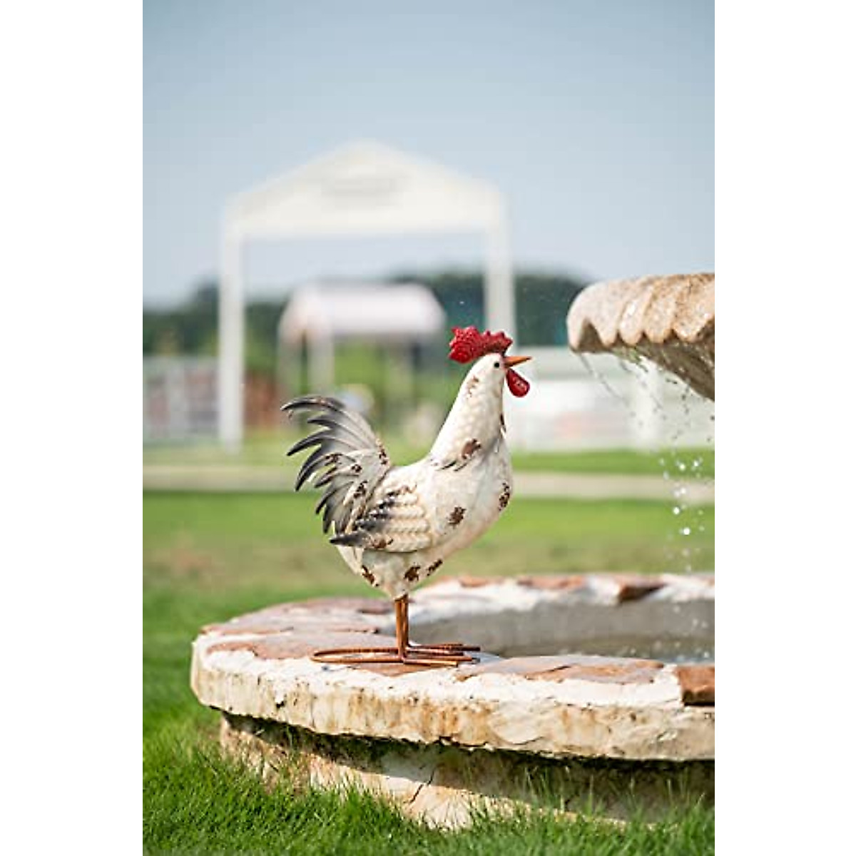 TERESA'S COLLECTIONS Farmhouse Metal Rooster Garden Statues Decor, 15 Inch Rustic Outdoor Chicken Sculpture Figurines Yard Art for Farm Patio Lawn Kitchen Decorations