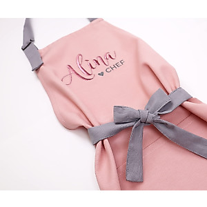 ROMEOSHOP custom apron for women, personalized apron for kid girl, cooking baking kitchen gift (01 pink)