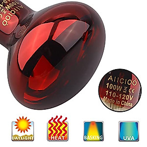 Aiicioo Reptile Heat Lamp Combo Set - 100W Day and Night Reptile Light Bulb Infrared Basking Bulb for Bearded Dragon Lizard Turtle Hermit Crab Leopard Gecko Snake Chameleon Tank