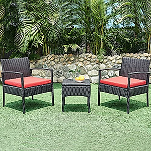 MOOWIND Balcony Furniture Front Porch Bistro Set 3 Piece Outdoor Small Patio Chairs Conversation Set Rattan Wicker for Backyard Pool Garden Lawn