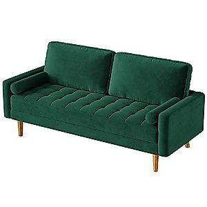 Vesgantti 58 inch Loveseat Sofa, 2 Seater Sofa for Small Space, Button Tufted Green Velvet Couch with 2 Pillows, Mid Century Modern Couch w/Armrest, Small Couches for Living Room, Bedroom, Apartment