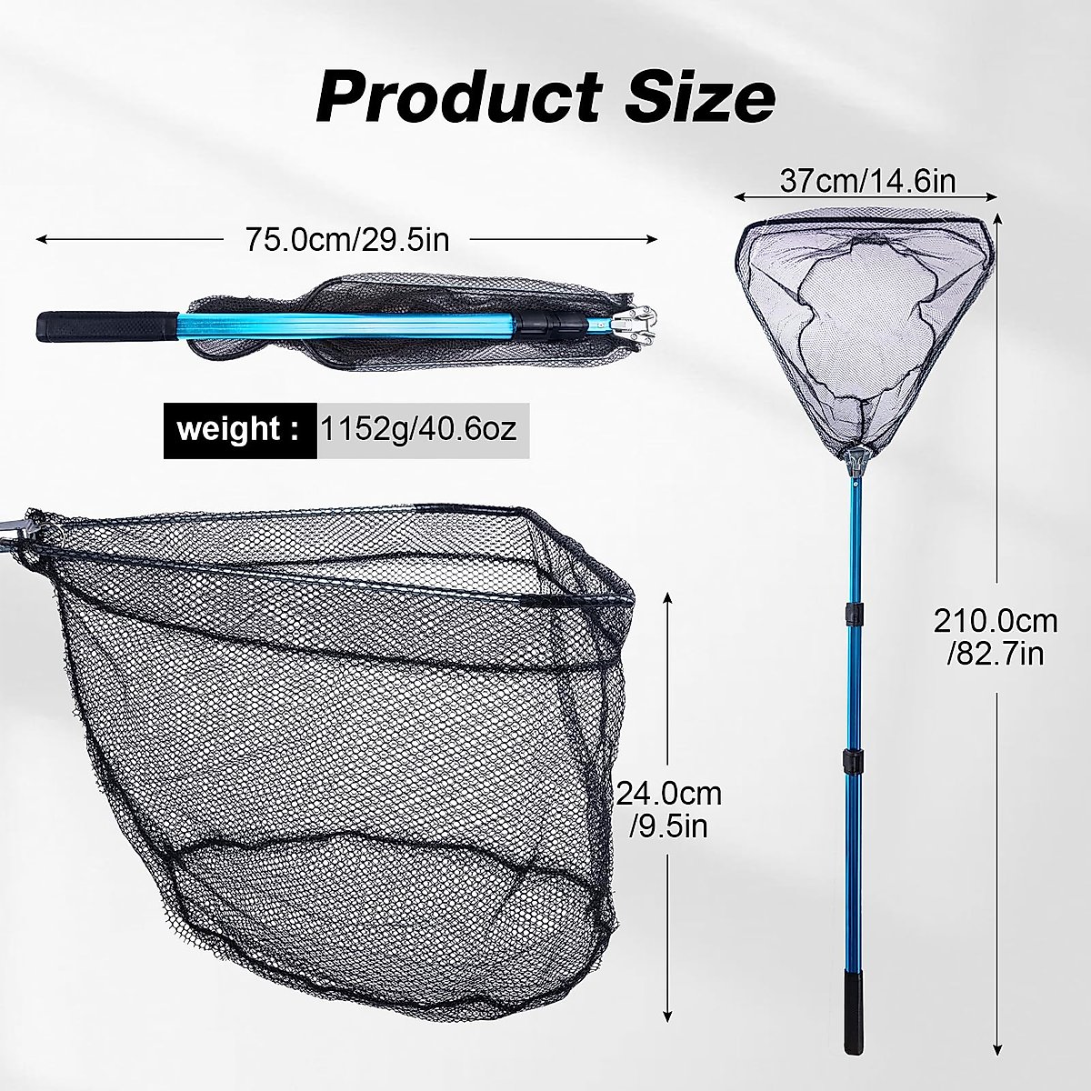 Goture Fishing Folding Landing Net Fishing Nets for Fish with Long Aluminum Handle, Telescoping Pole Handle for Saltwater & Freshwater, Easy Catch & Release, Extending to 70.8/82.7
