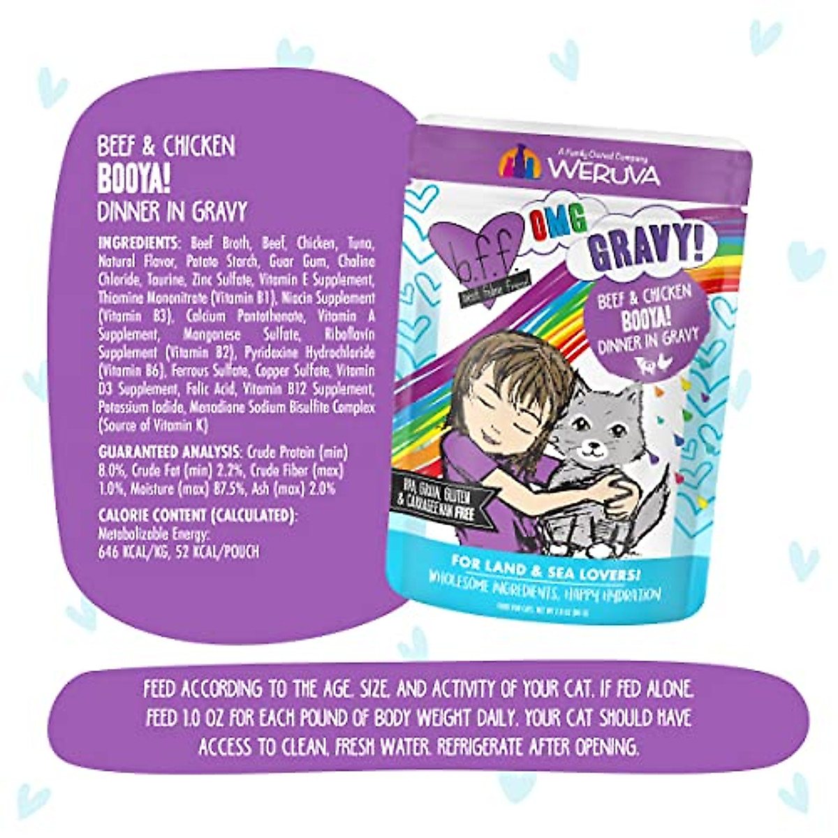 Weruva B.F.F. OMG - Best Feline Friend Oh My Gravy!, Booya! Beef & Chicken in Gravy Cat Food, 2.8oz Pouch (Pack of 12)