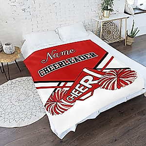 Cheerleader Red White & Black Personalized Blanket with Name Soft Fleece Throw Blankets for Men Women Birthday Wedding Gift 60X80 inch