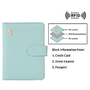Melsbrinna 2 Pack Passport Holder,Passport Cover Case,Passport Holder with Ideal Holder for Various 4x3 Inch Cards,Rfid Blocking Travel Wallet for Family,Couples,Friends (Pink+Aqua green)