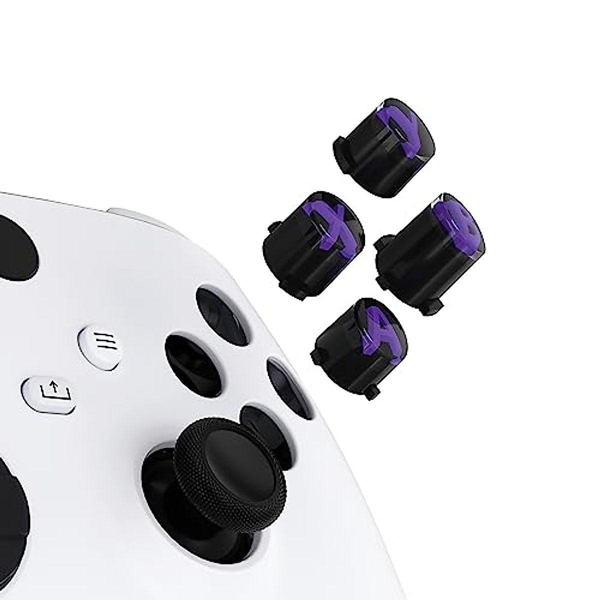 eXtremeRate Replacement Custom ABXY Action Buttons for Xbox Series X & S Controller, Three-Tone Robot Black & Clear with Purple Classic Symbols ABXY Keys for Xbox One S/X Elite V1/V2 Controller