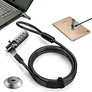 Computer Laptop Cable Lock • Slot Plate 6.23ft Cable • Security Computer Combination Lock • 4 Digital Password Protection Cable • Anti Theft Lock and Notebook Other Device