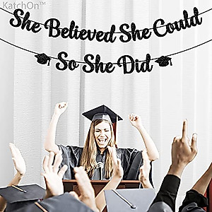 KatchOn, She Believed She Could So She Did Banner - Glitter, 10 Feet, No DIY | Congrats Grad Banner for Law School Graduation Decorations Class of 2023 | Medical School Graduation Party Decorations