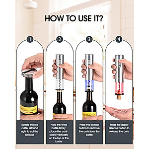 Electric Wine Opener Set with Stand, Wine Gift Set with Rechargeable Wine Opener, Wine Aerator, Vacuum Stoppers and Foil Cutter, 6-in-1 Wine Bottle Opener Set for Home Party Bar Outdoor Gift