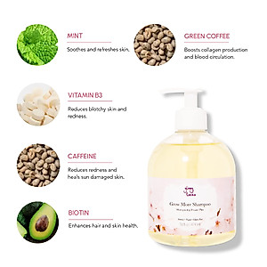 100% PURE Glossy Locks Grow More Shampoo Voluminous Hair Refresh Rejuvenating Blend of Vitamins & Caffeine Wash Hydrate & Restore Vibrancy - Vegan - 16 Fl Oz