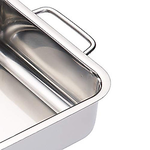MasterClass Deep Stainless Steel Roasting Tin with Folding Handles and Hob Compatible Design, 27 x 20 x 6.5 cm, Silver