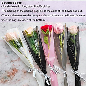 ZAYOIZY 50pcs Flower Bouquet Packaging Bags Single Rose Wrapping Sleeves Clear Cellophane Bags Plastic Bouquet Wrappers for Valentine' s Day Present, White